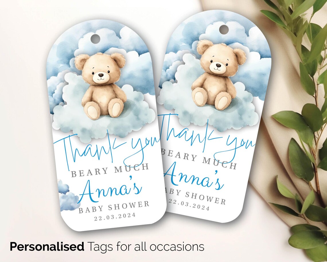 18 X Personalised Baby Shower Thank You Beary Much for Coming Gift Tags ...