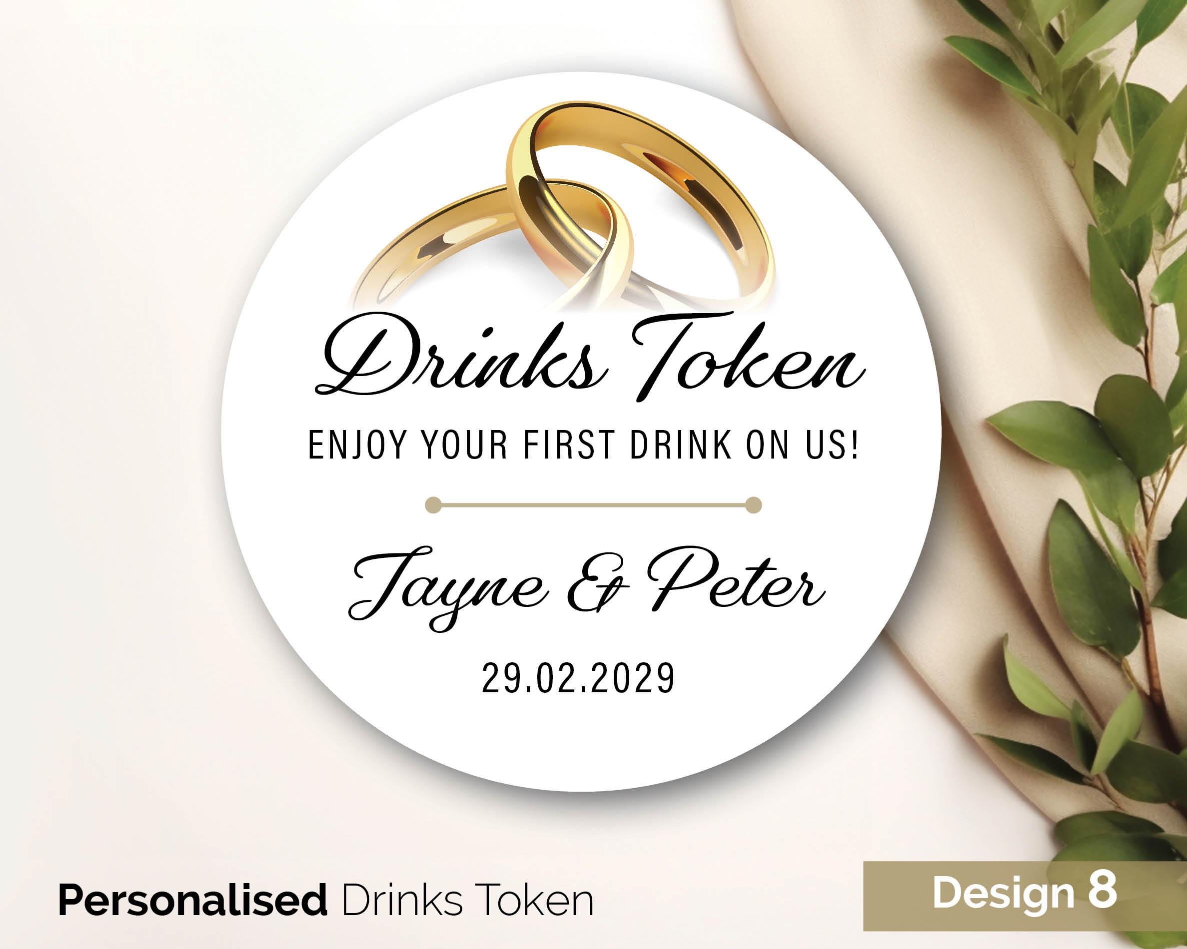 Personalised Gold Wedding Rings Drinks Token Favour, Custom Wedding ...