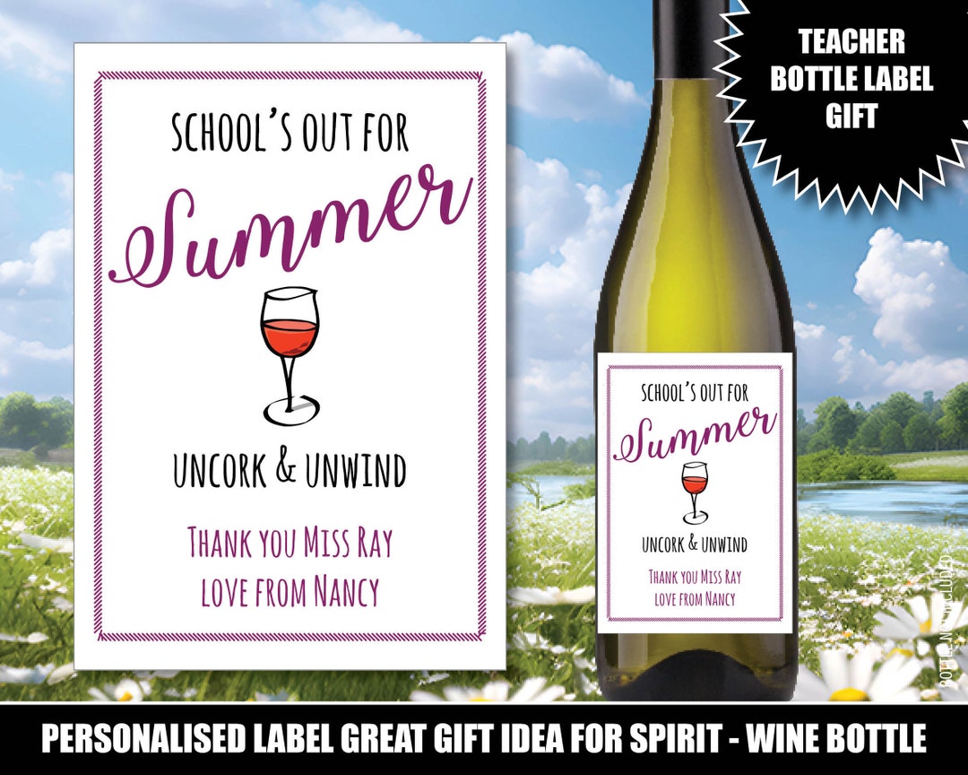 Teacher Personalised Summer Bottle Label Gift Idea, Schools Out, Relax ...