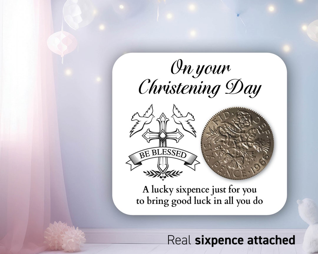 Be Blessed Cross Christening Day Gift, Lucky Sixpence Coin ...