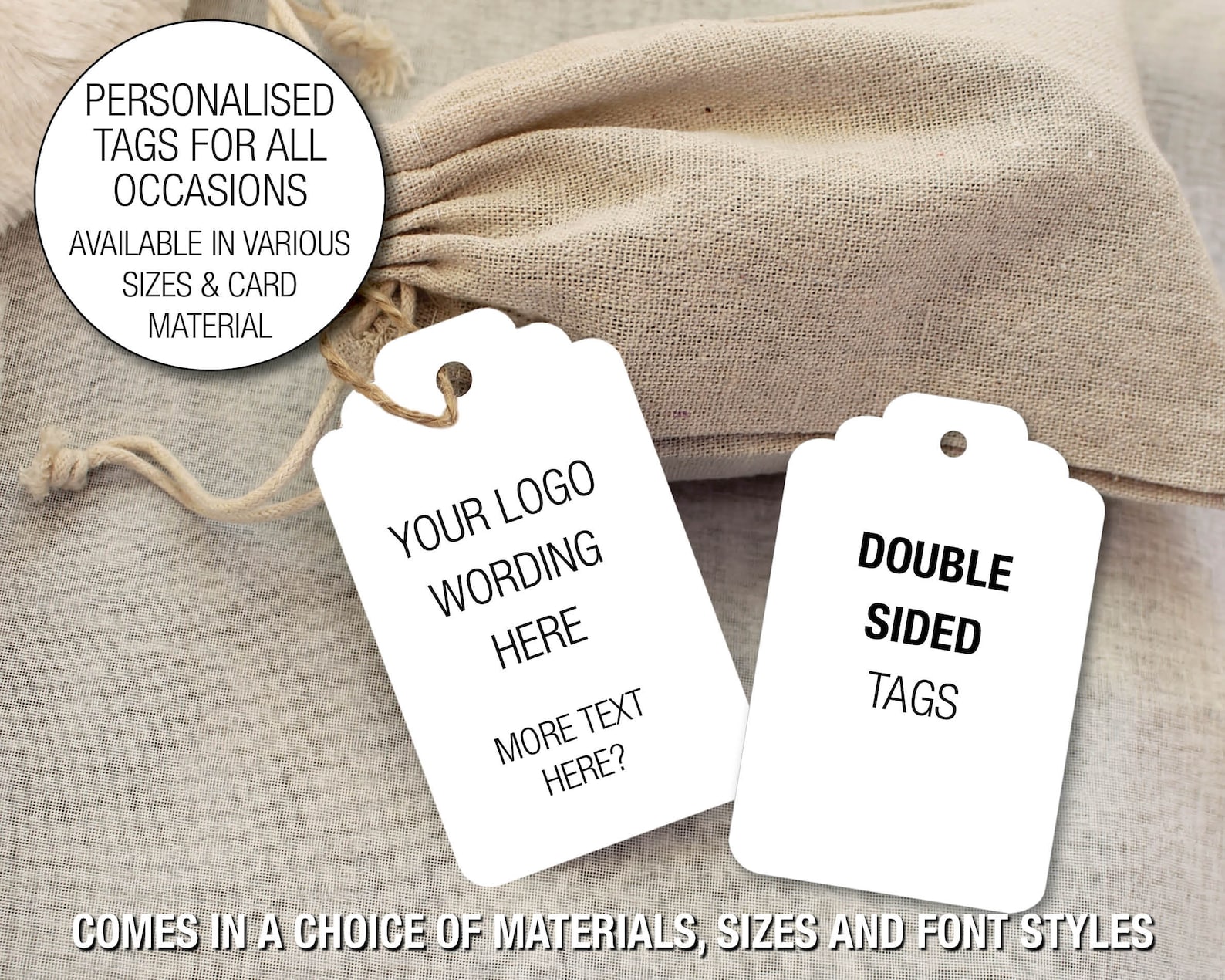 DOUBLE Sided Custom Personalised Swing Hang Tags, Add Your Own Logo or ...