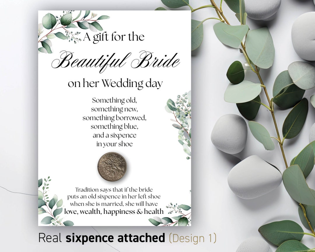 Lucky Sixpence Something Old Gift Card for Brides Wedding Keepsake ...