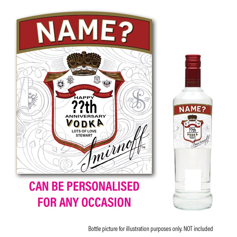 Personalised New Style Vodka Label Sticker Golden Ruby ANNIVERSARY ...
