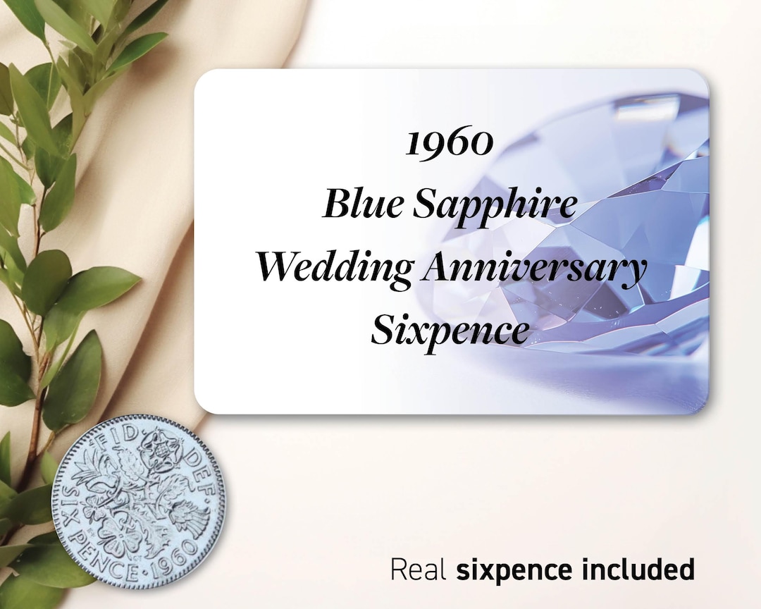 1960 Sixpence 65th Blue Sapphire Wedding Anniversary Gift - for 65th Wedding Anniversary Card ...