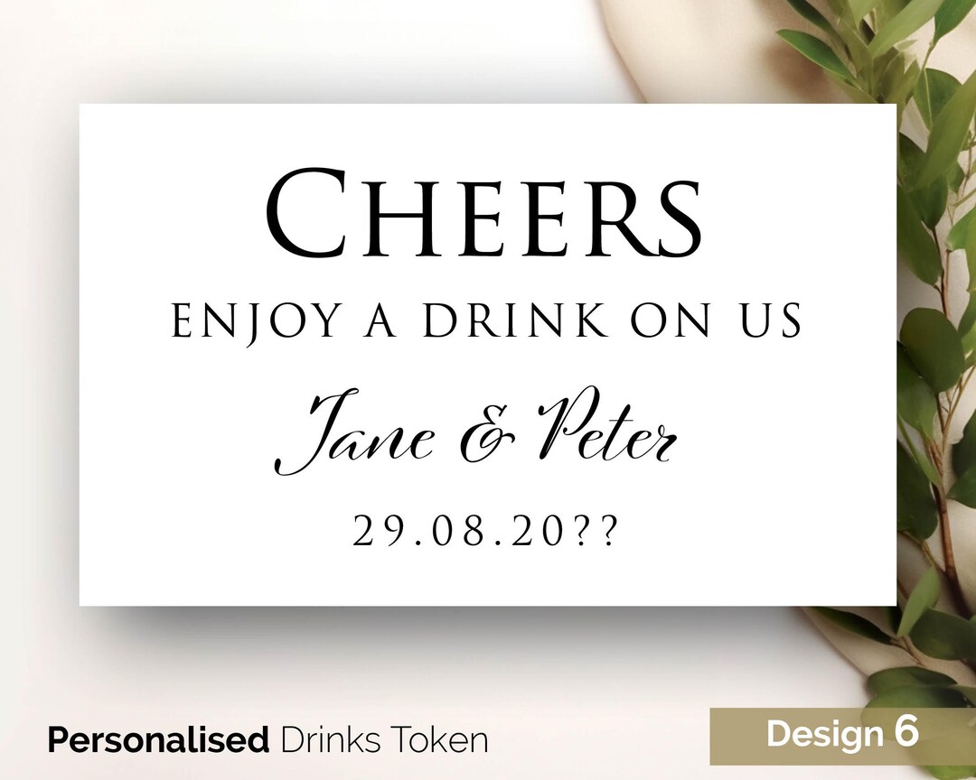 Personalised Cheers Gift Wedding Drinks Token Favour, Custom Wedding ...