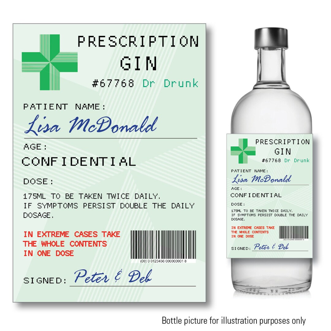 Various Novelty Prescription VODKA WINE GIN Alcohol Bottle Label ...