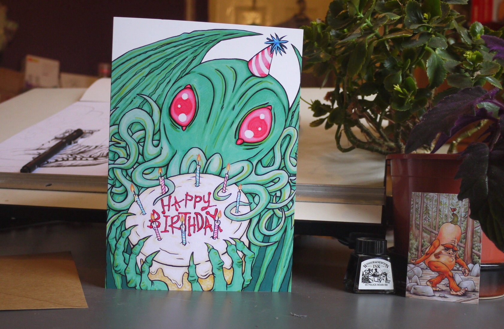 Happy Birthday Cthulhu Cake A5 Card - Etsy