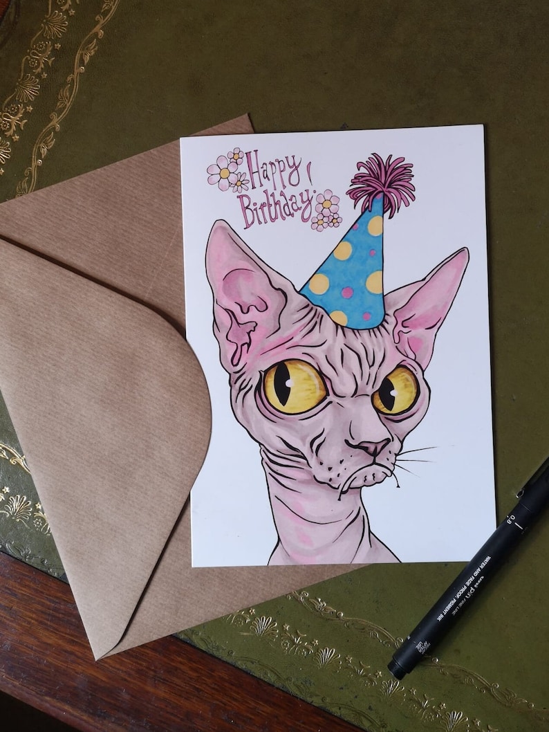 Happy Birthday Grumpy Sphynx Cat Hairless Party Hat Funny - Etsy