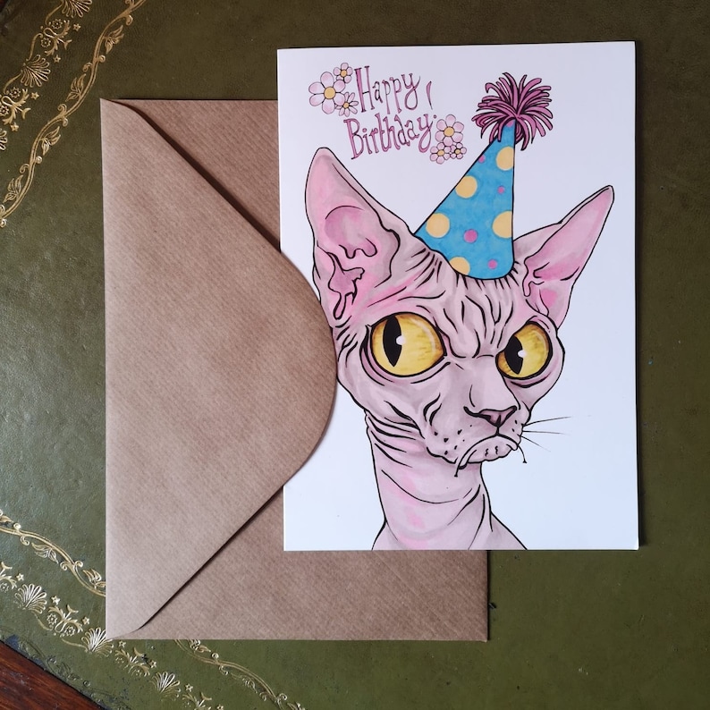 Happy Birthday Grumpy Sphynx Cat Hairless Party Hat Funny - Etsy
