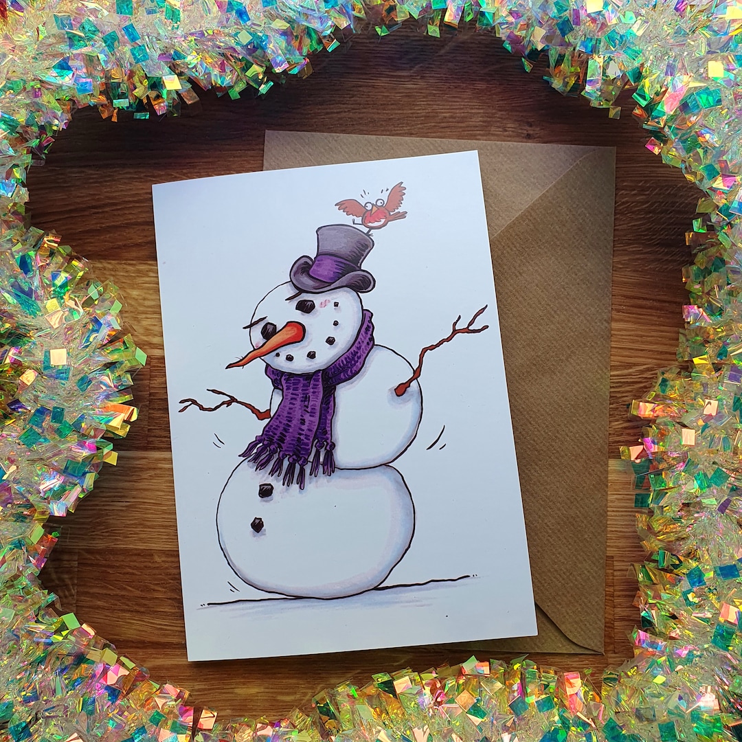 Wobbly Snowman Funny Christmas Card A5 - Etsy