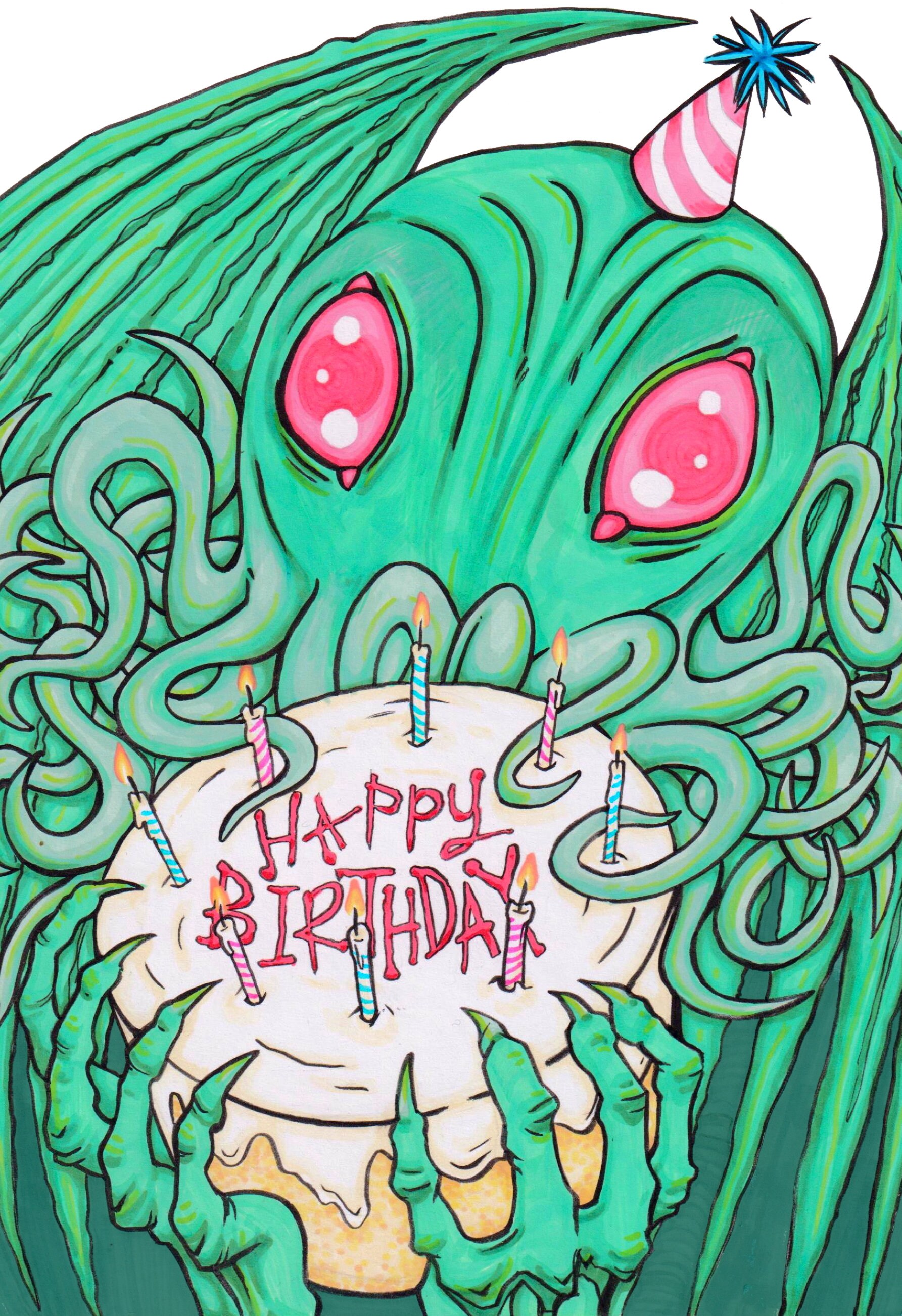 Happy Birthday Cthulhu Cake A5 Card - Etsy