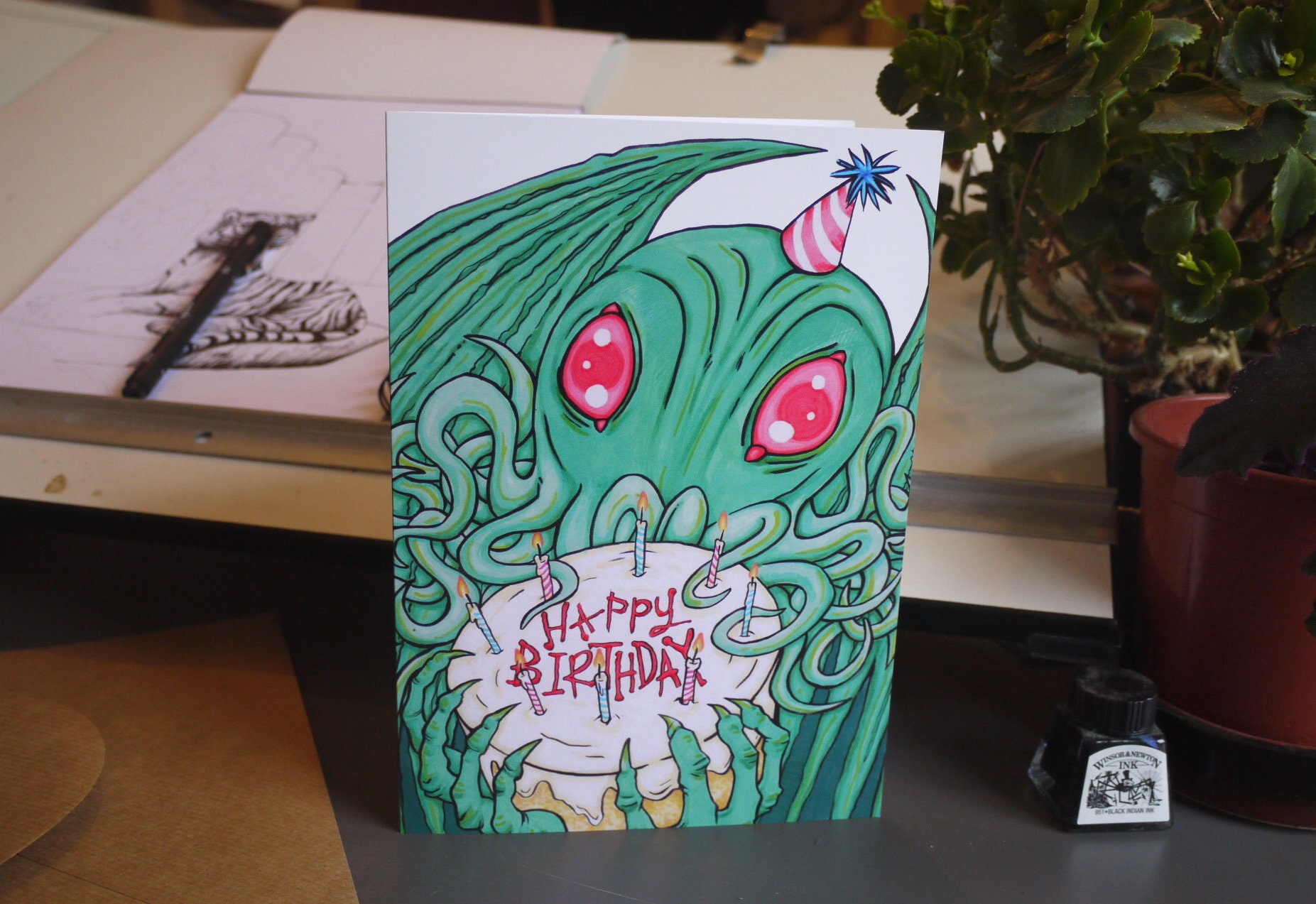 Happy Birthday Cthulhu Cake A5 Card - Etsy