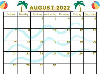 August Calendar - Etsy