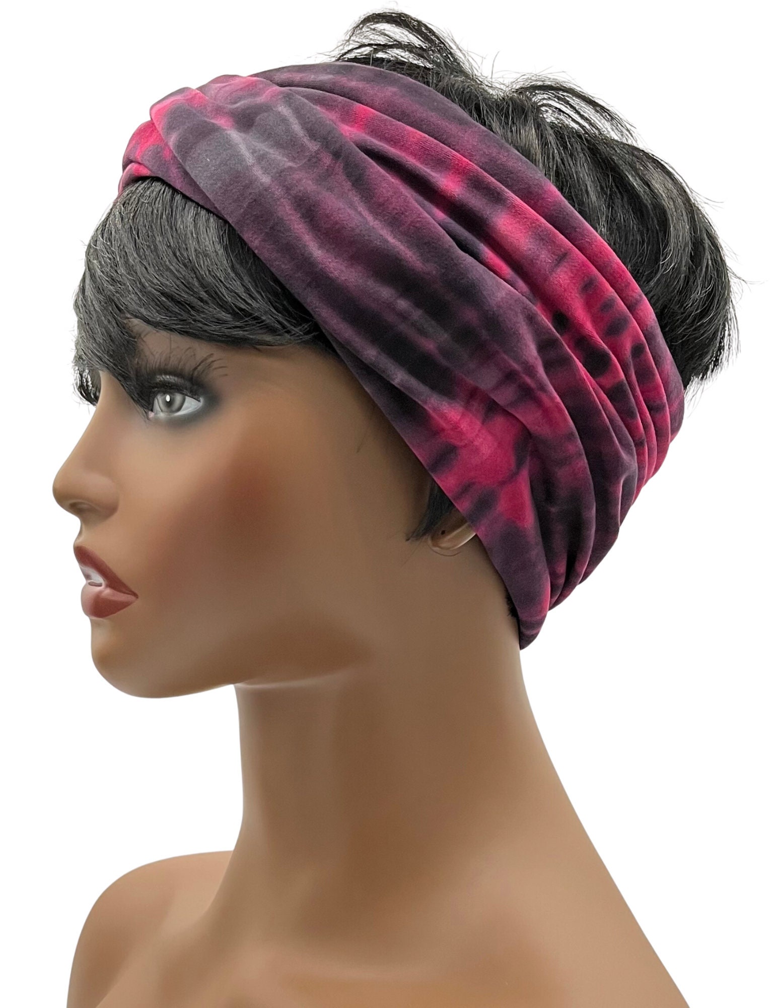 Fuchsia Charcoal Tie-dye Wide Pull-on Crossover Headband, Boho Headband ...