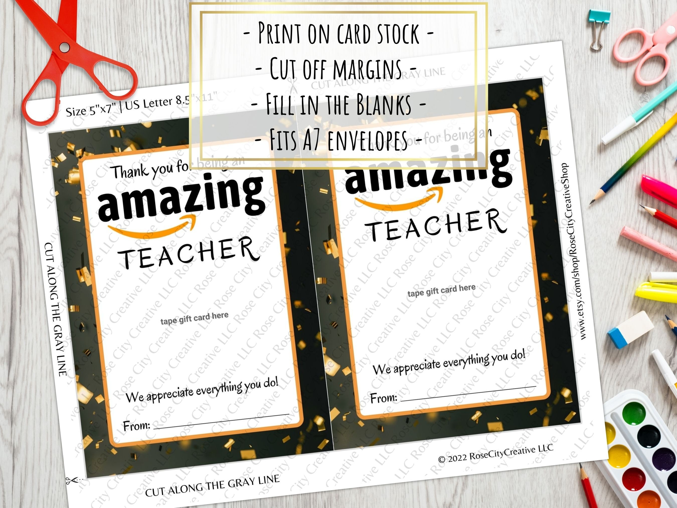 Printable Thank You Gift Card Holder, Teacher Appreciation, School ...