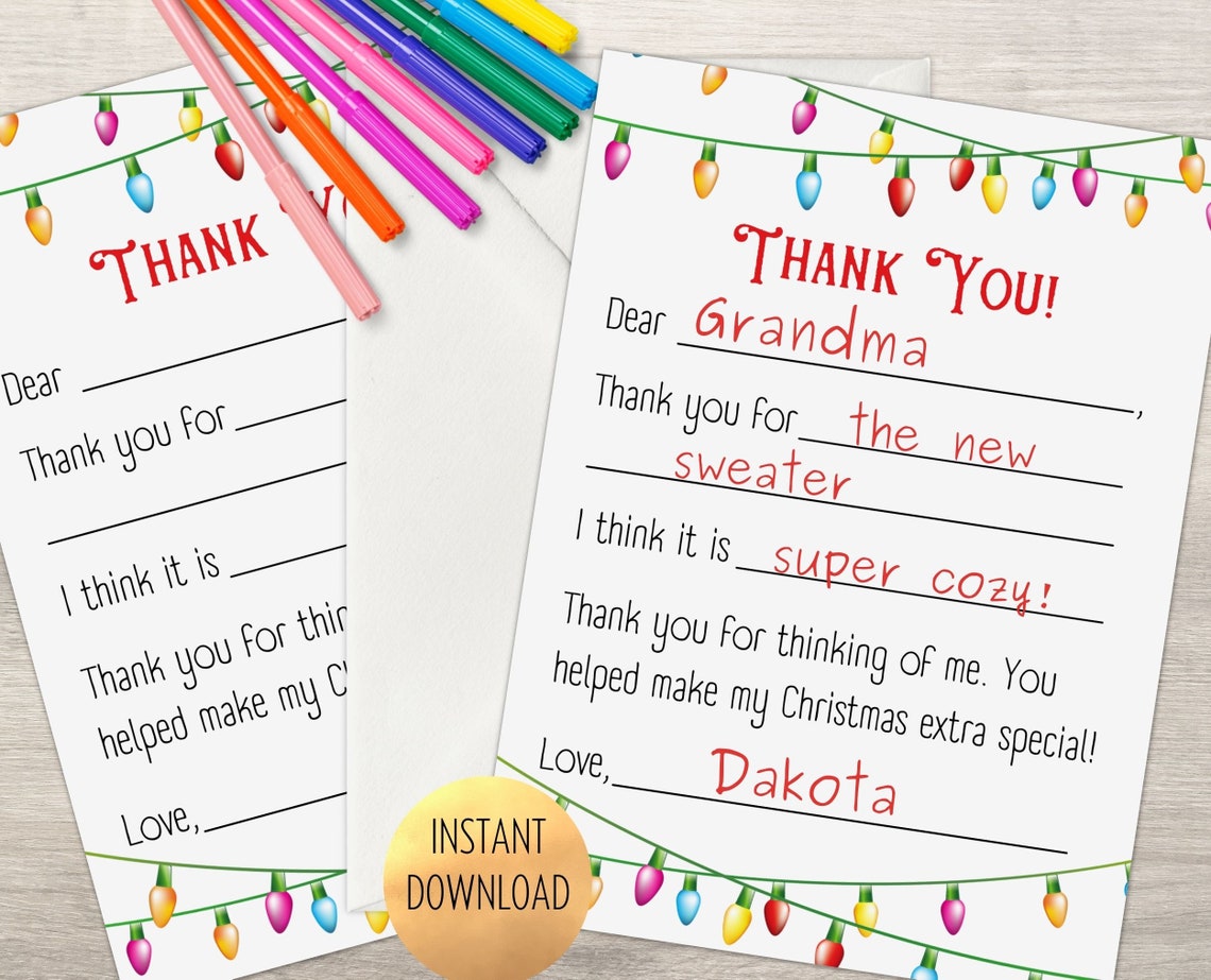 Printable Christmas Thank You Card for Kids, Fill in the Blanks, Thank ...
