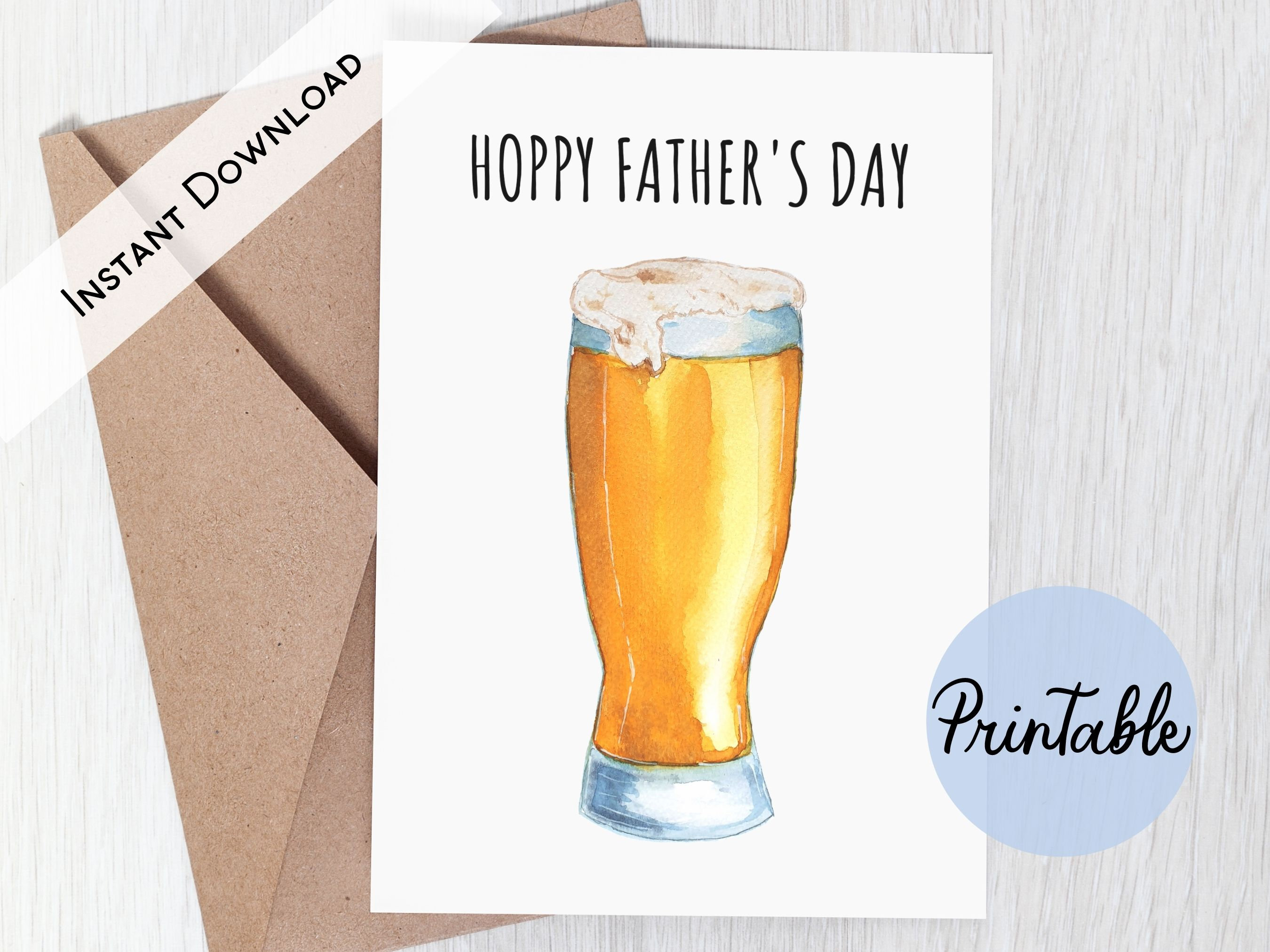 Funny Father's Day Card, Printable Card, Hoppy Father's Day, Beer Pun ...