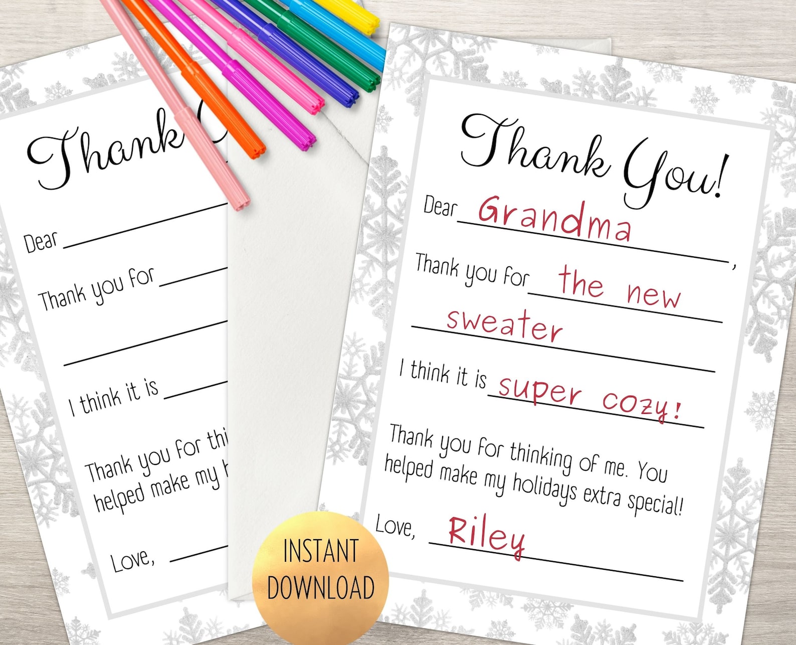 Printable Holiday Thank You Card for Kids Snowflakes Fill in - Etsy