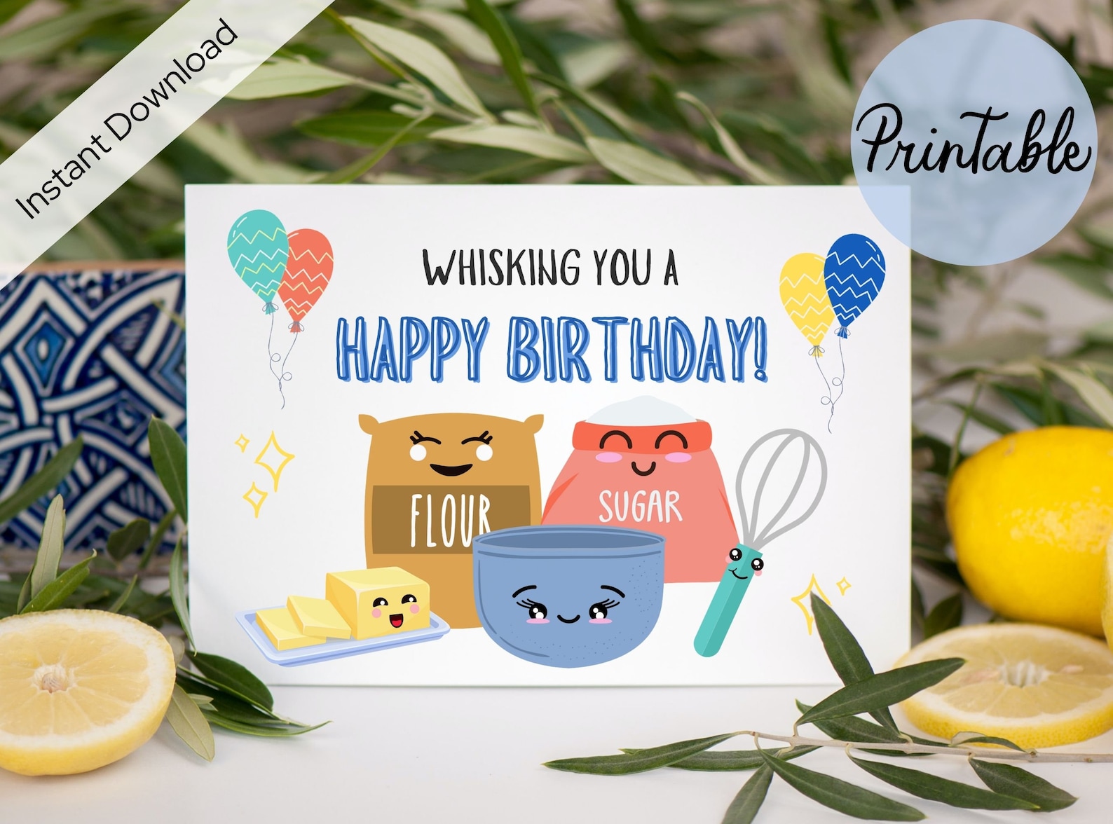 Printable Birthday Card, Cute Birthday Card, Baking, Cooking, Whisking ...