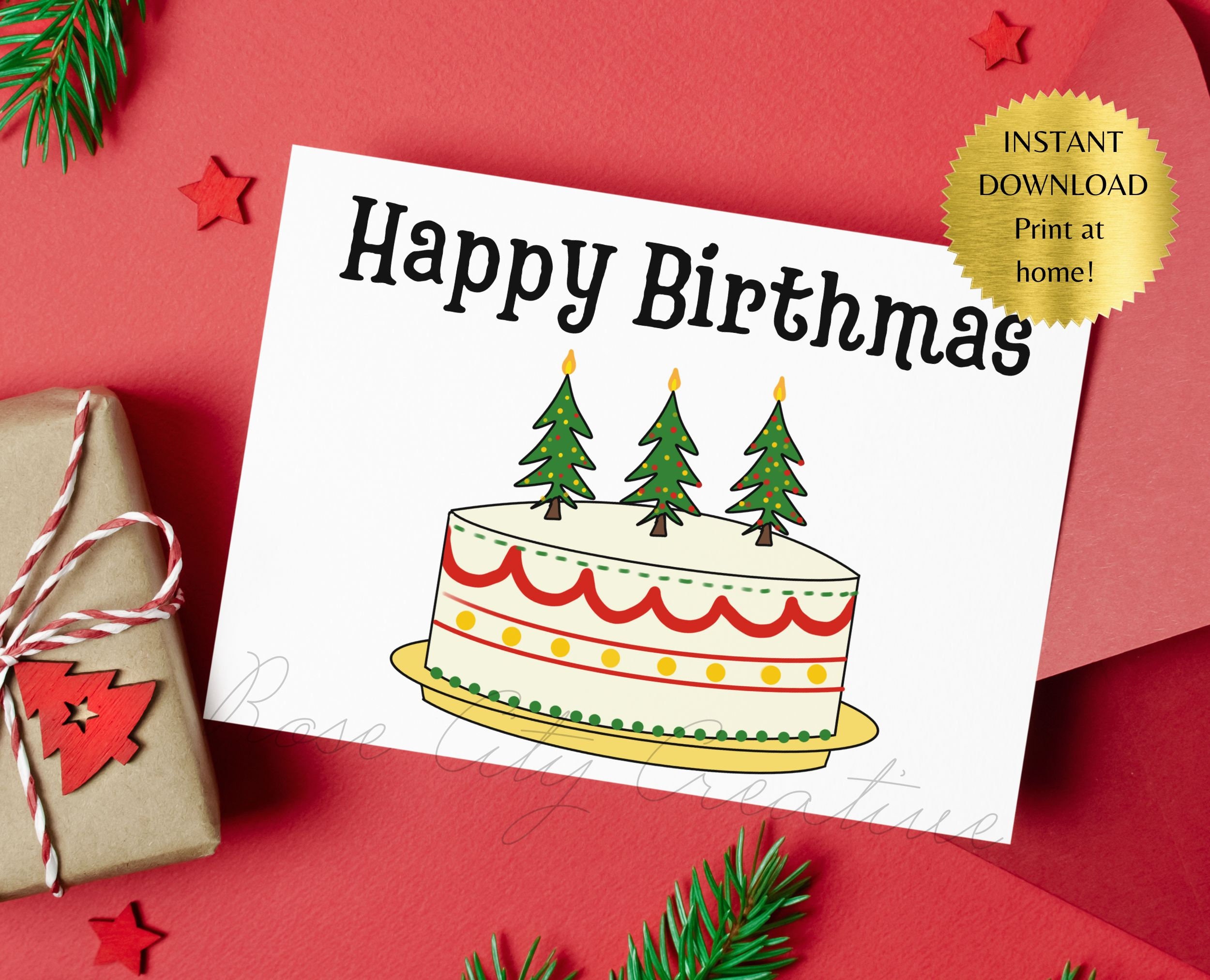 Funny Printable December Birthday Card, Happy Birthmas, Christmas ...