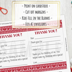 Printable Christmas Thank You Card for Kids, Fair Isle, Fill in the ...