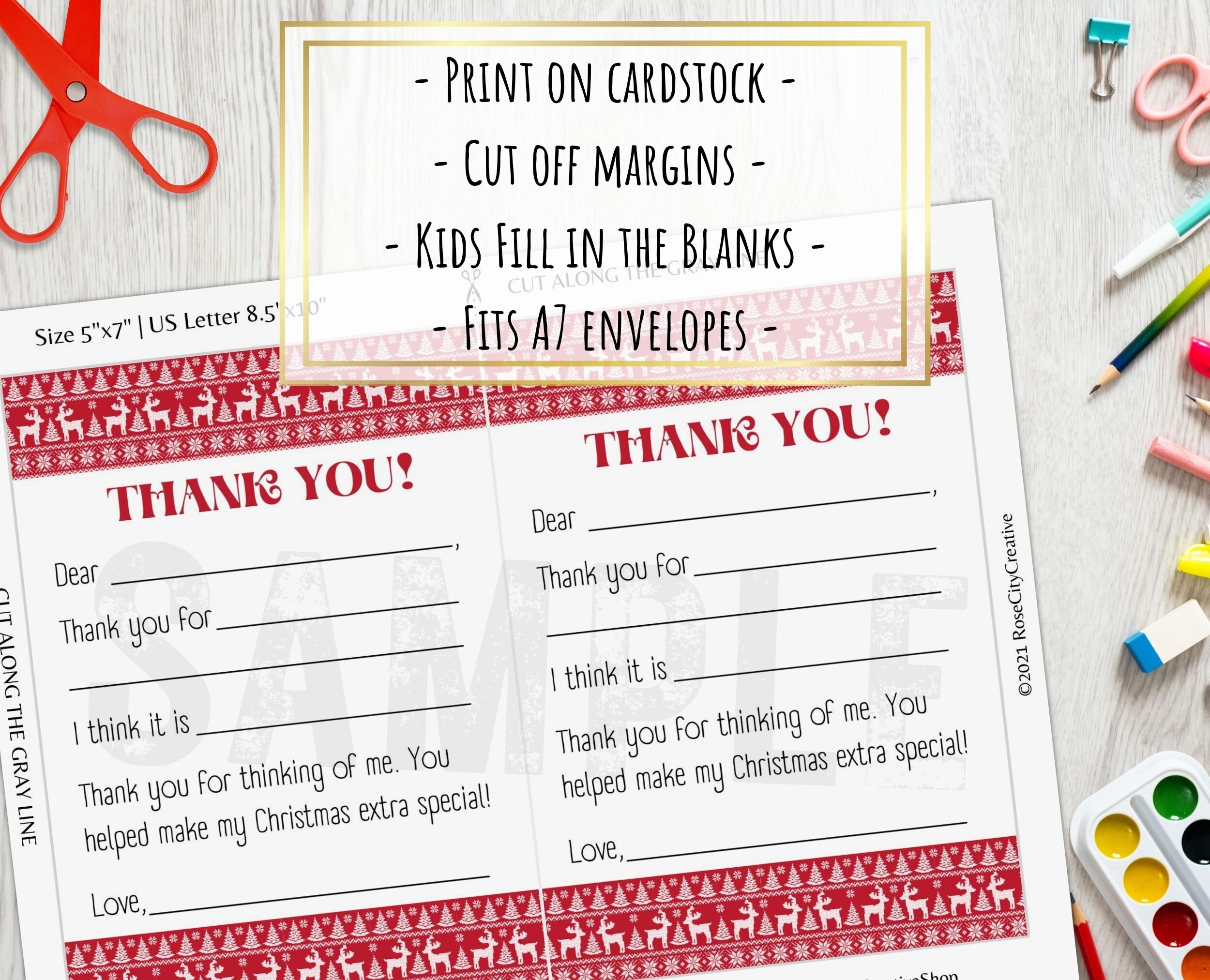 Printable Christmas Thank You Card for Kids Fair Isle Fill - Etsy