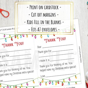 Printable Christmas Thank You Card for Kids, Fill in the Blanks, Thank ...