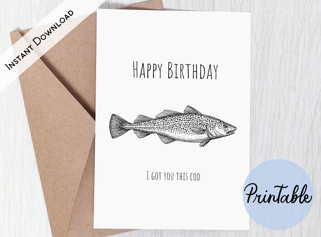 Happy Birthday Card, Printable, Funny Birthday Card, Fishing, Fish ...