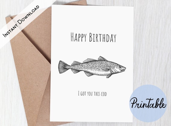 Happy Birthday Card Printable Funny Birthday Card Fishing - Etsy