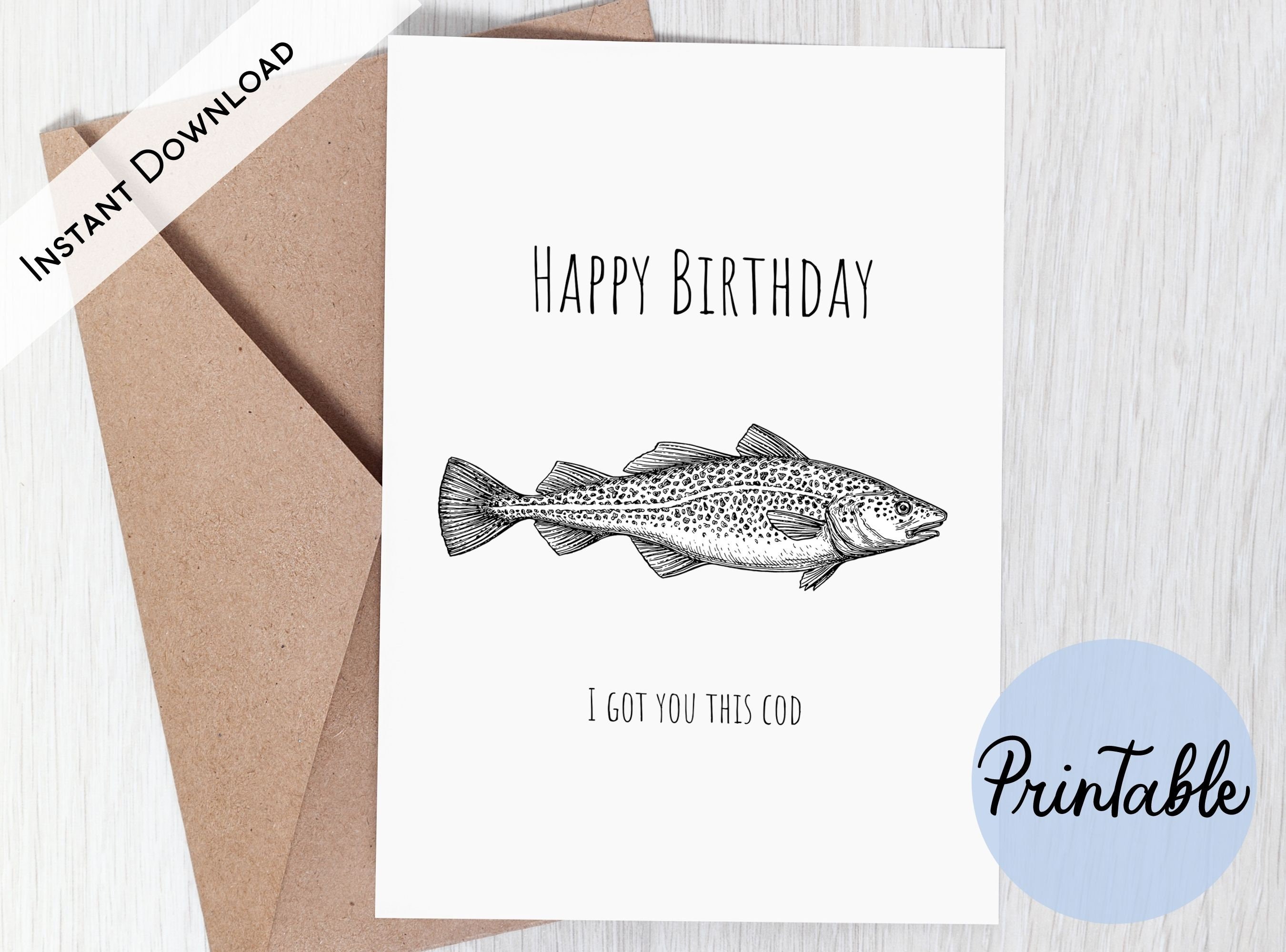 Happy Birthday Card Printable Funny Birthday Card Fishing - Etsy
