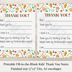 Printable Christmas Thank You Cards for Kids, Fill in the Blanks, Thank ...