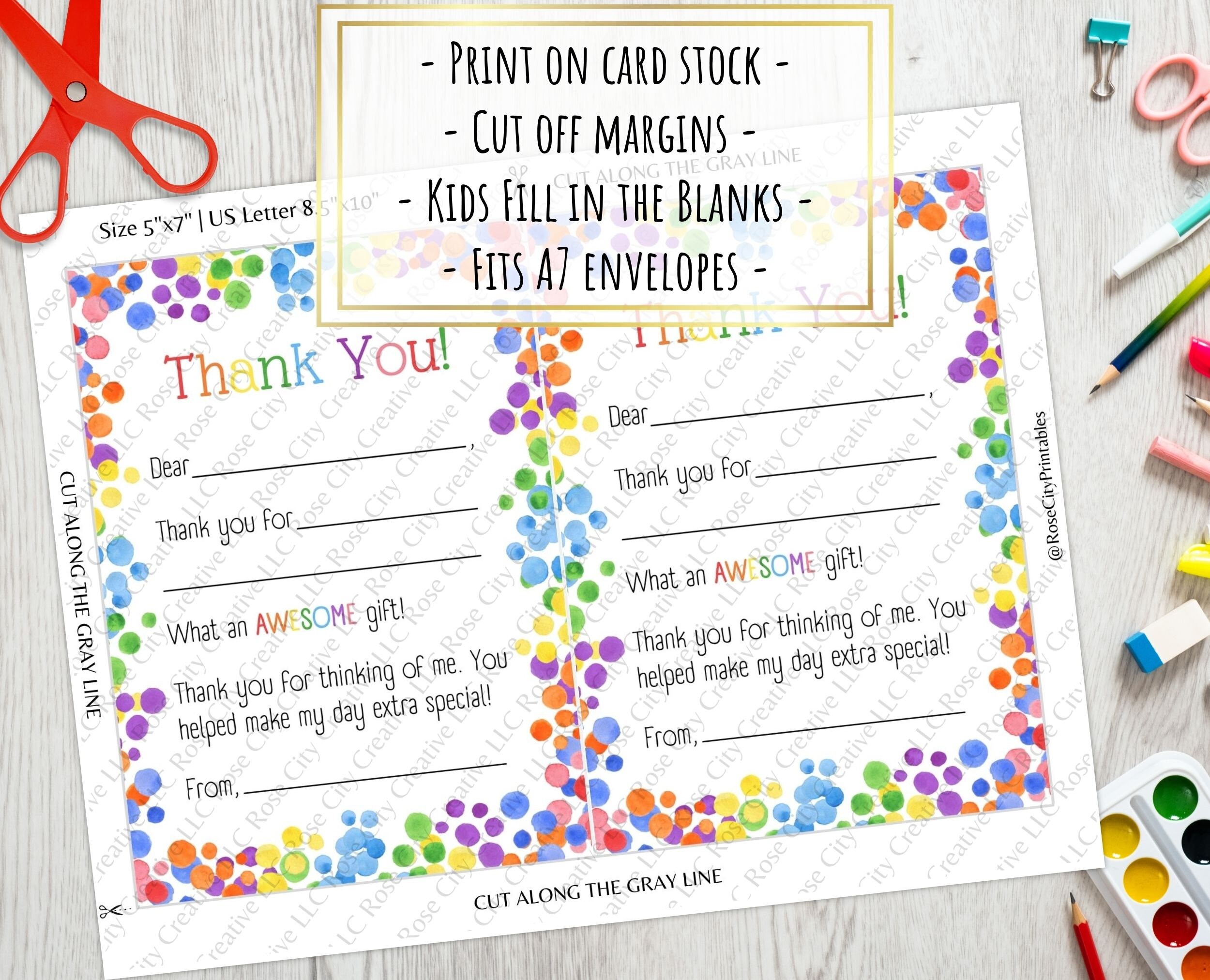 Tarjetas de agradecimiento imprimibles para niños, completar los ...