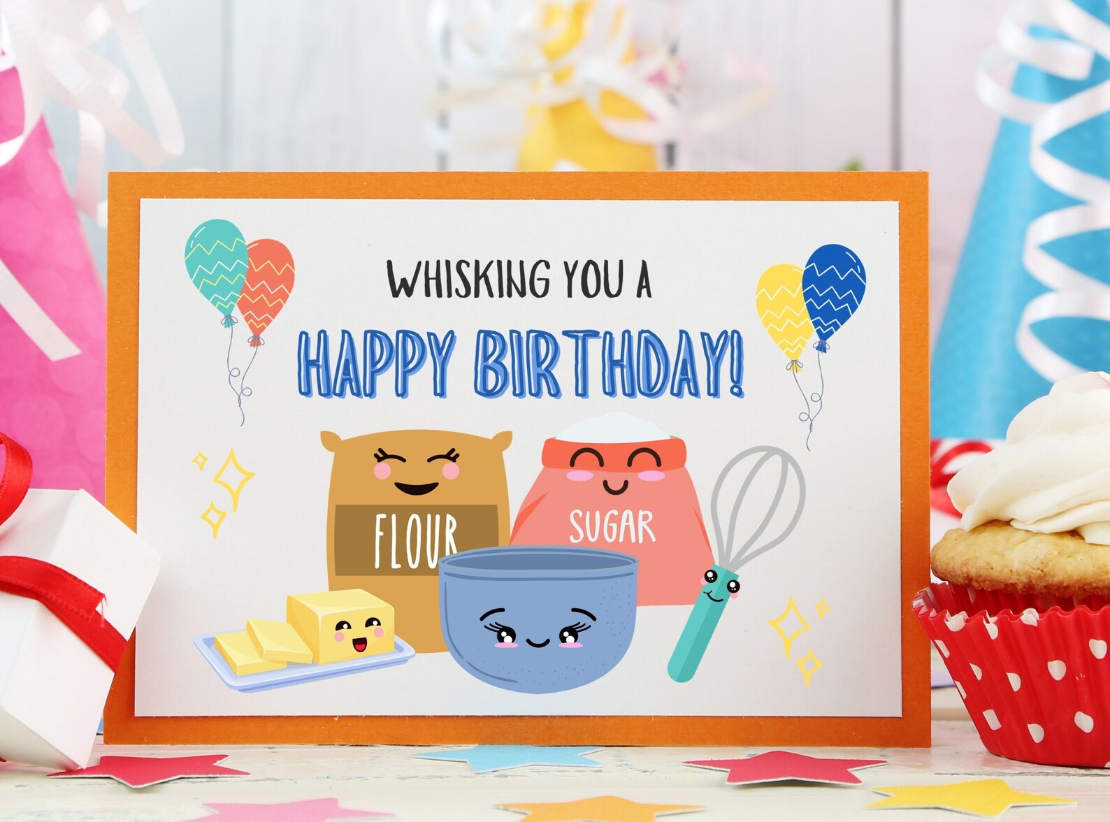 Printable Birthday Card, Cute Birthday Card, Baking, Cooking, Whisking ...