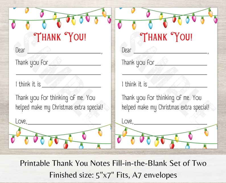 Printable Christmas Thank You Card for Kids, Fill in the Blanks, Thank ...