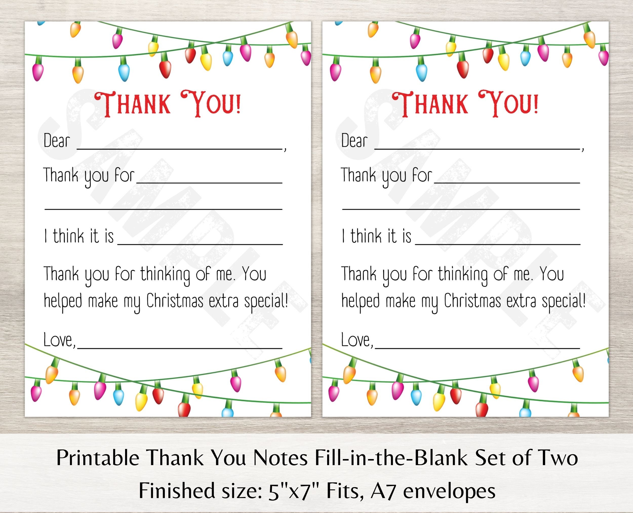 Printable Christmas Thank You Card for Kids, Fill in the Blanks, Thank ...