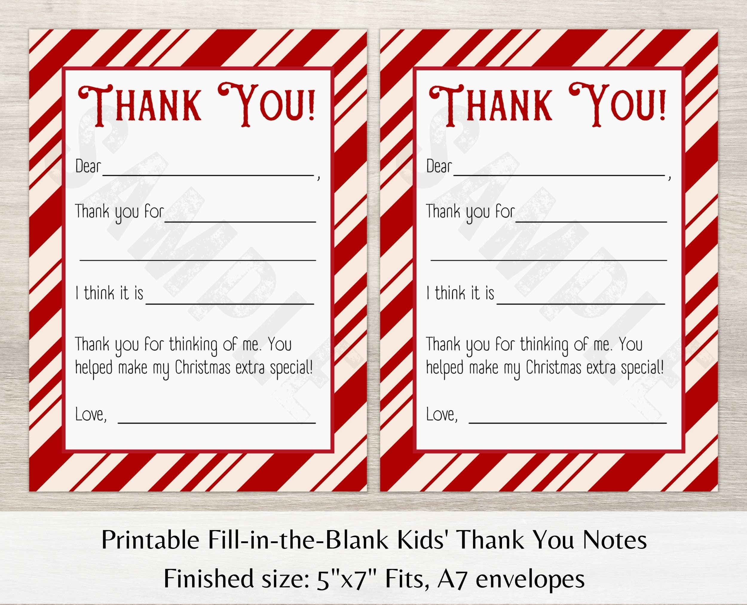 Printable Christmas Thank You Card for Kids, Candy Cane Stripes, Fill ...