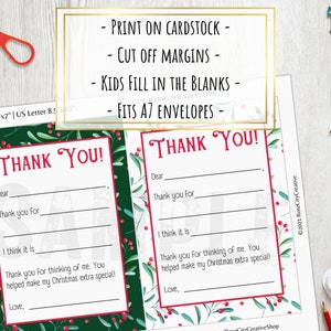 Printable Christmas Thank You Cards for Kids, Fill in the Blanks ...