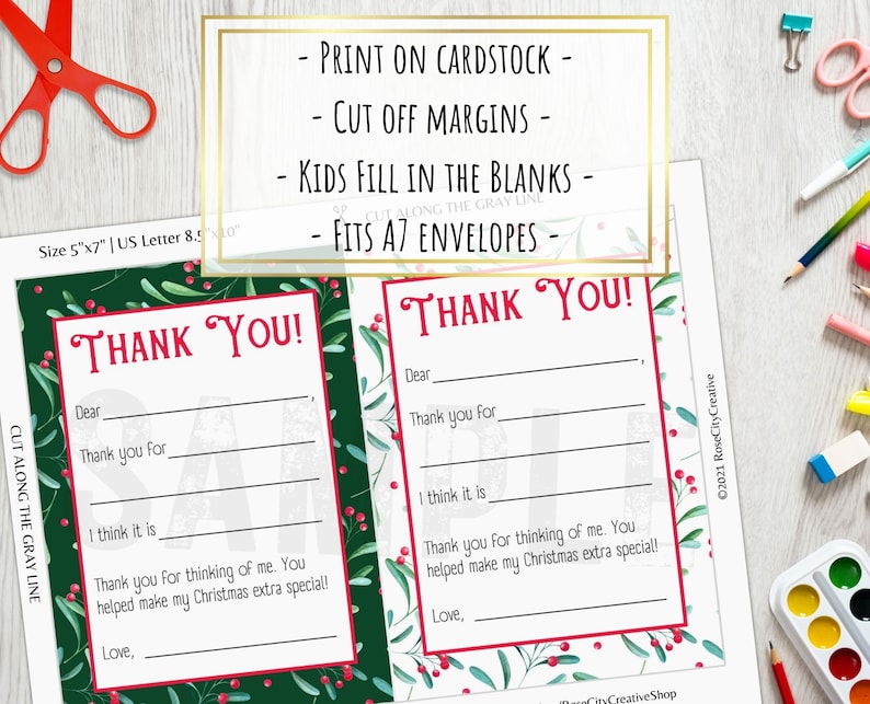 Printable Christmas Thank You Cards for Kids Fill in the - Etsy