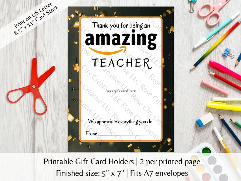 Printable Thank You Gift Card Holder, Teacher Appreciation, School ...