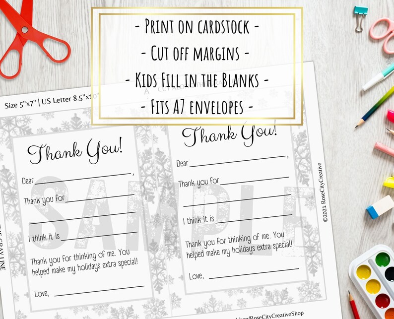 Printable Holiday Thank You Card for Kids Snowflakes Fill in - Etsy