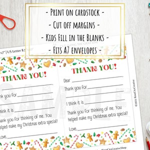 Printable Christmas Thank You Cards for Kids, Fill in the Blanks, Thank ...