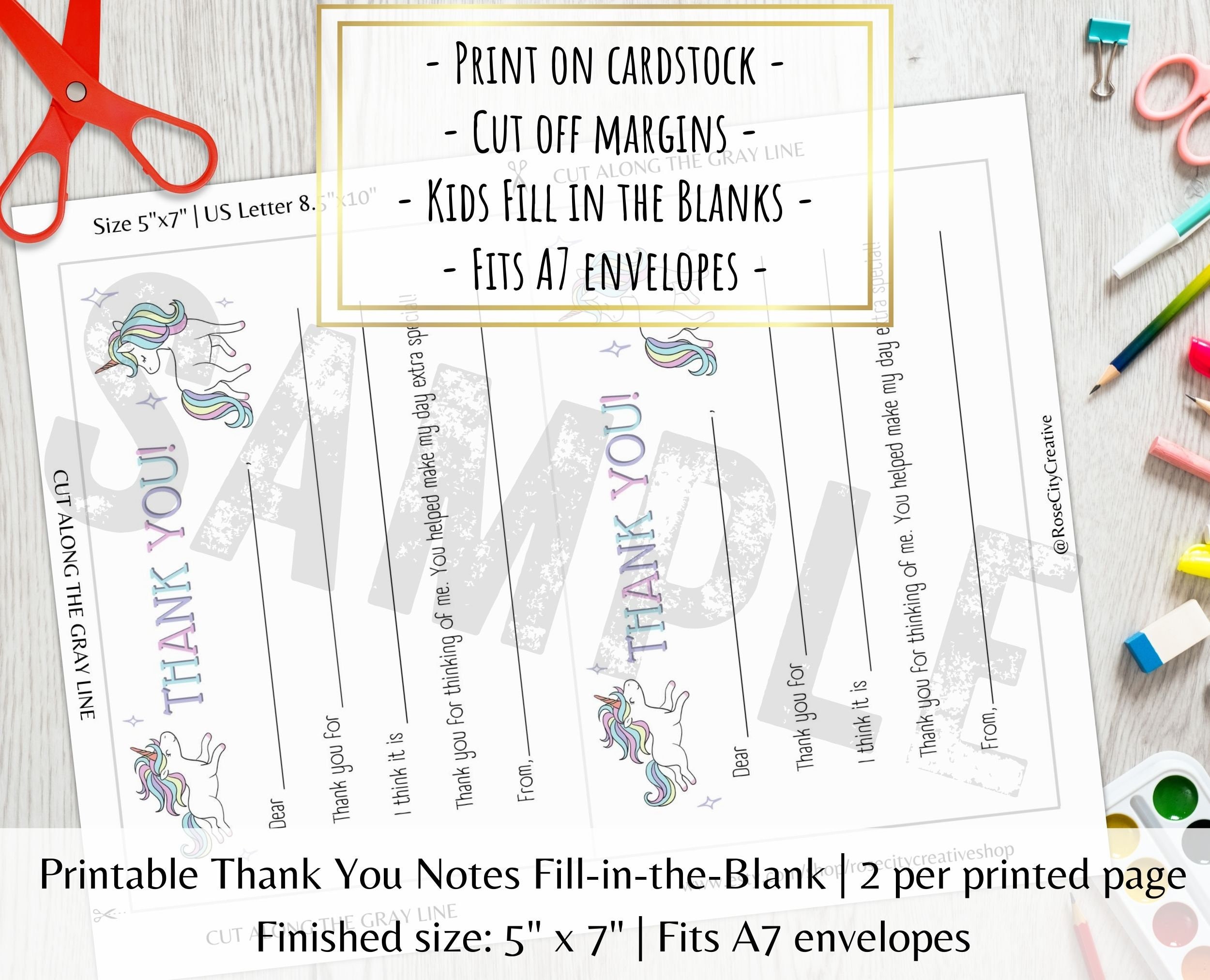 Printable Unicorn Thank You Card for Kids Fill in the Blanks - Etsy