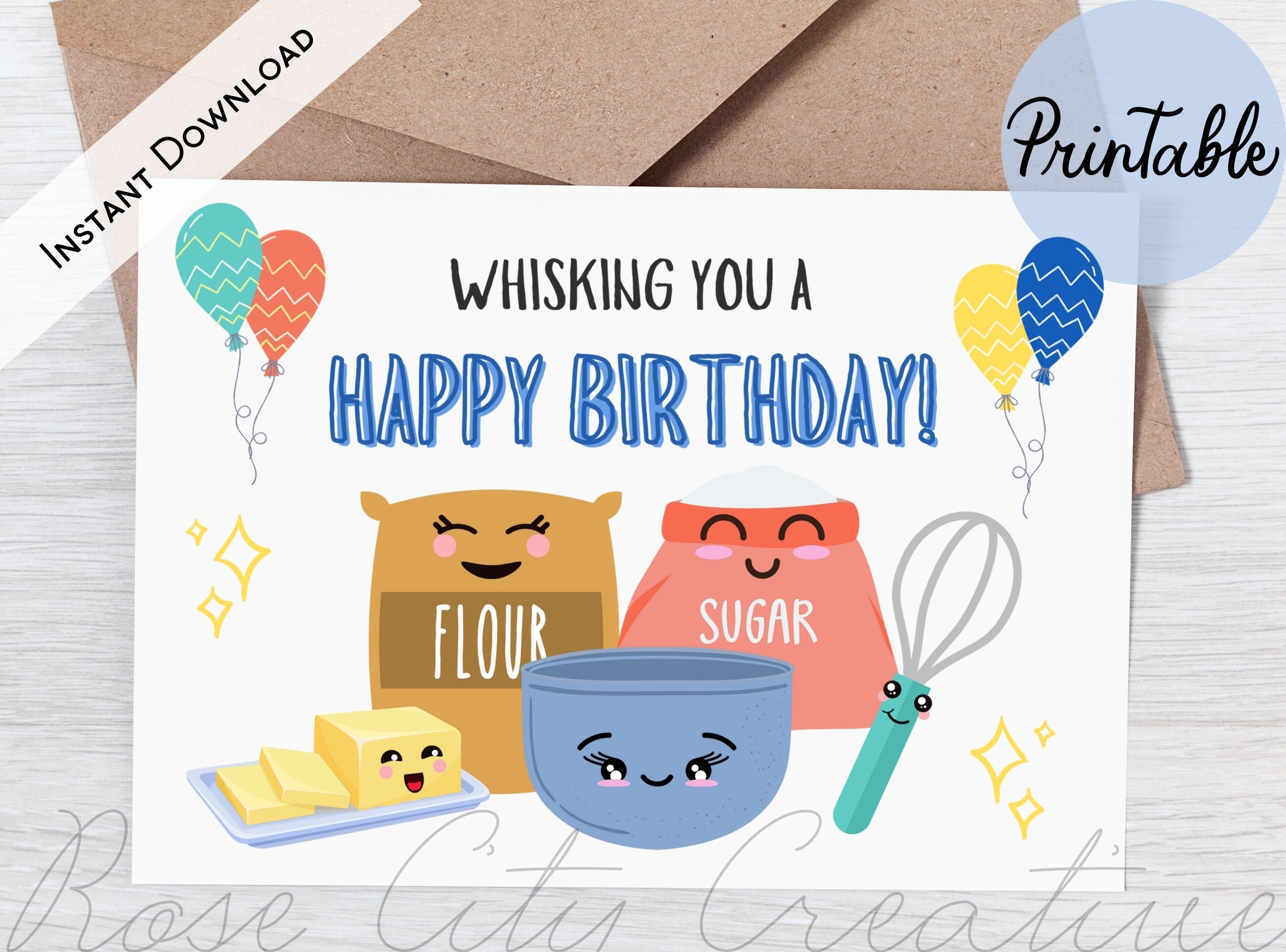 Printable Birthday Card, Cute Birthday Card, Baking, Cooking, Whisking ...