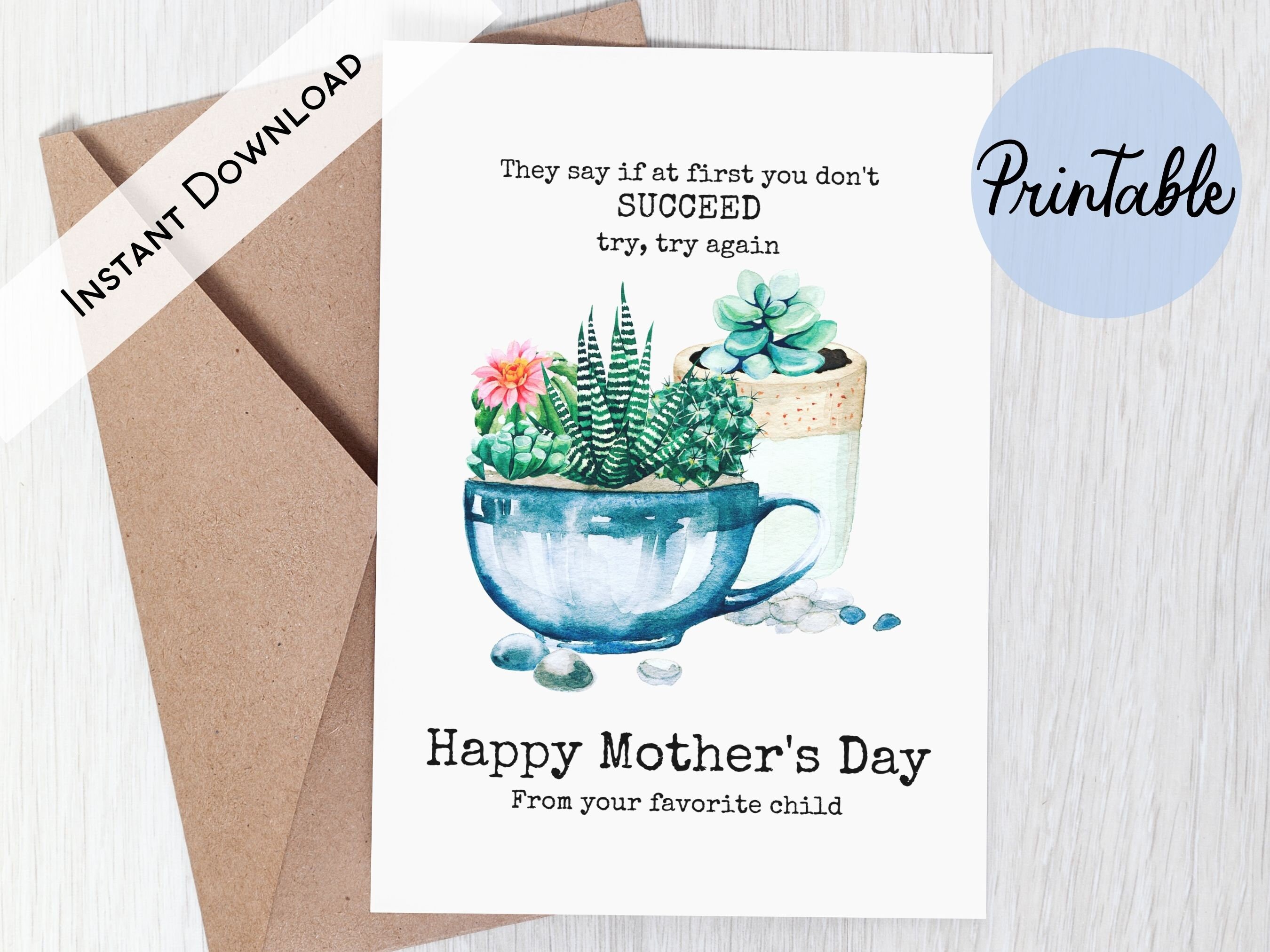 Funny Mother's Day Card, Printable, to Mom From Favorite Child, From ...