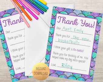 Printable Thank You Cards for Kids, Fill in the Blanks, Colorful ...