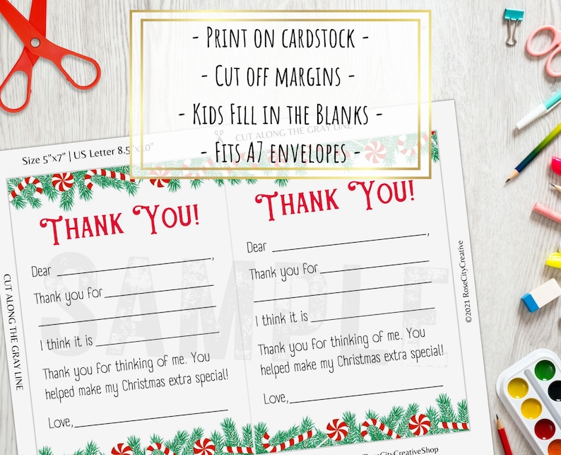 Printable Christmas Thank You Cards for Kids, Fill in the Blanks, DIY ...