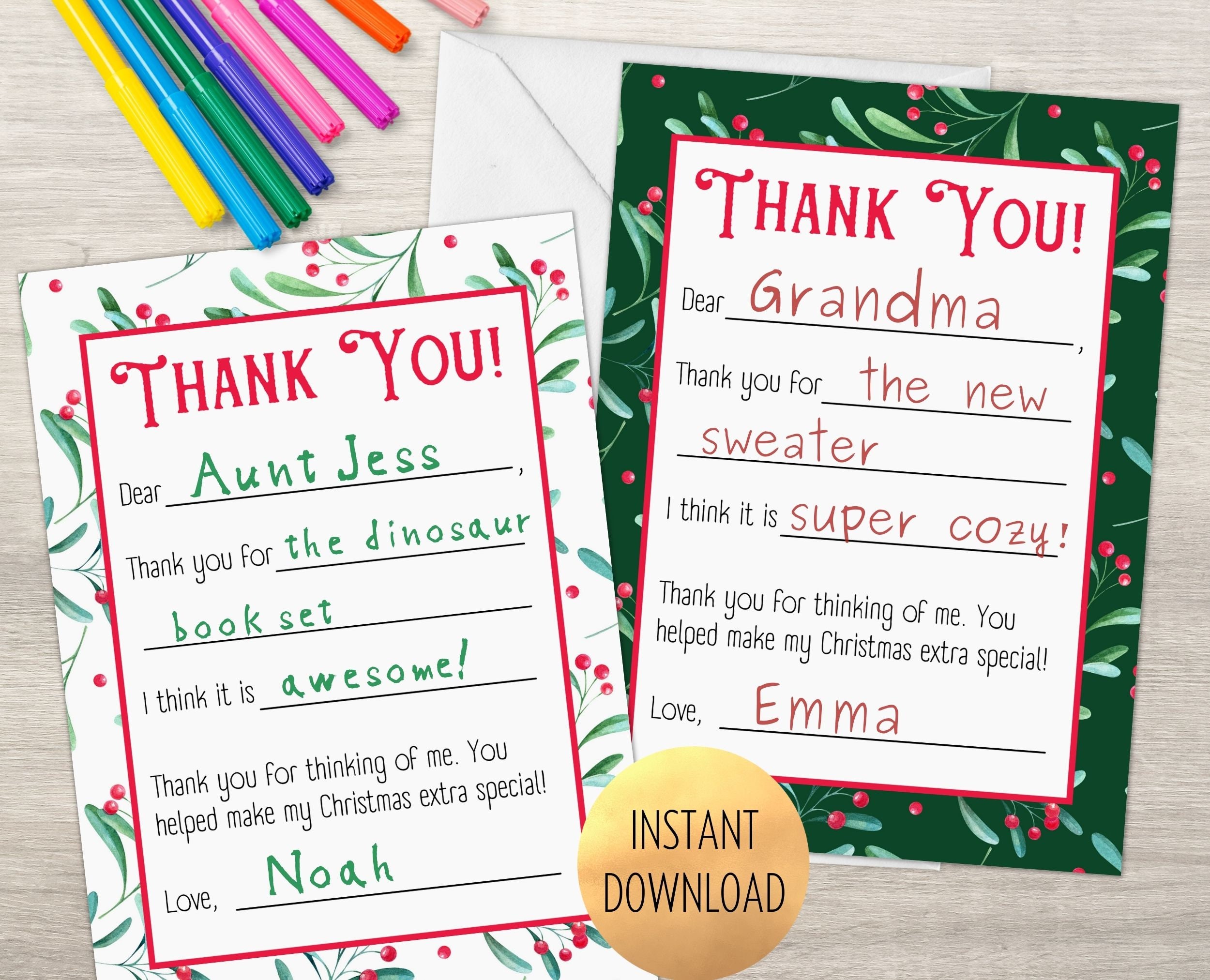 Printable Christmas Thank You Cards for Kids Fill in the - Etsy