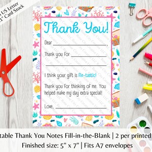 Printable Thank You Cards for Kids, Fill in the Blanks, Mermaid Thank ...