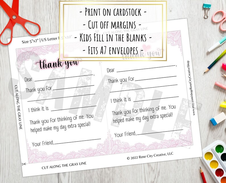 Printable Thank You Cards for Kids Fill in the Blanks - Etsy