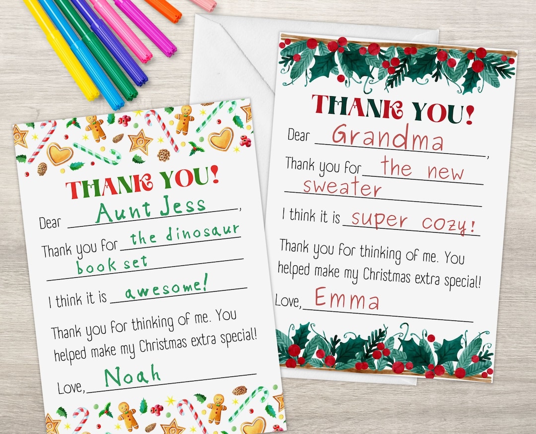 Printable Christmas Thank You Cards for Kids, Fill in the Blanks ...